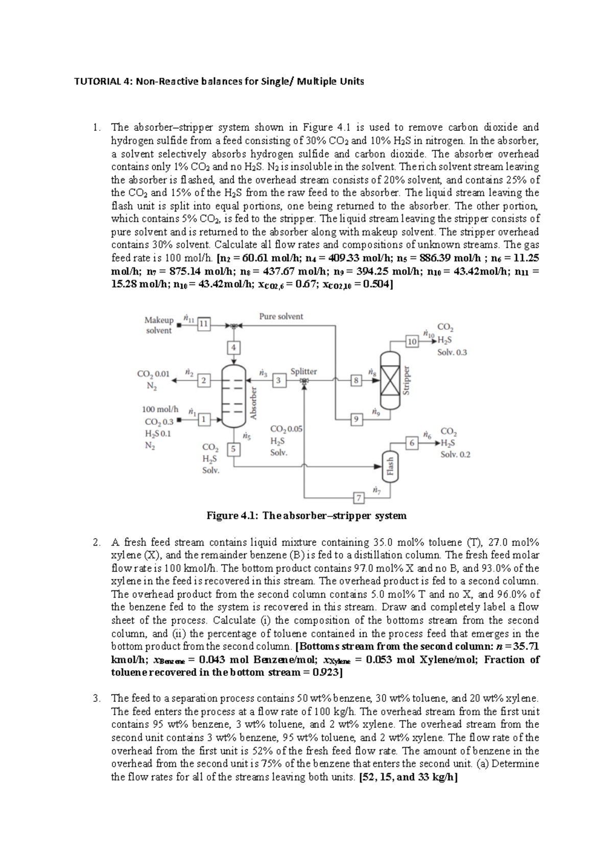 Tutorial 4: Non-Reactive Balances for Single & Multiple Unit Systems ...