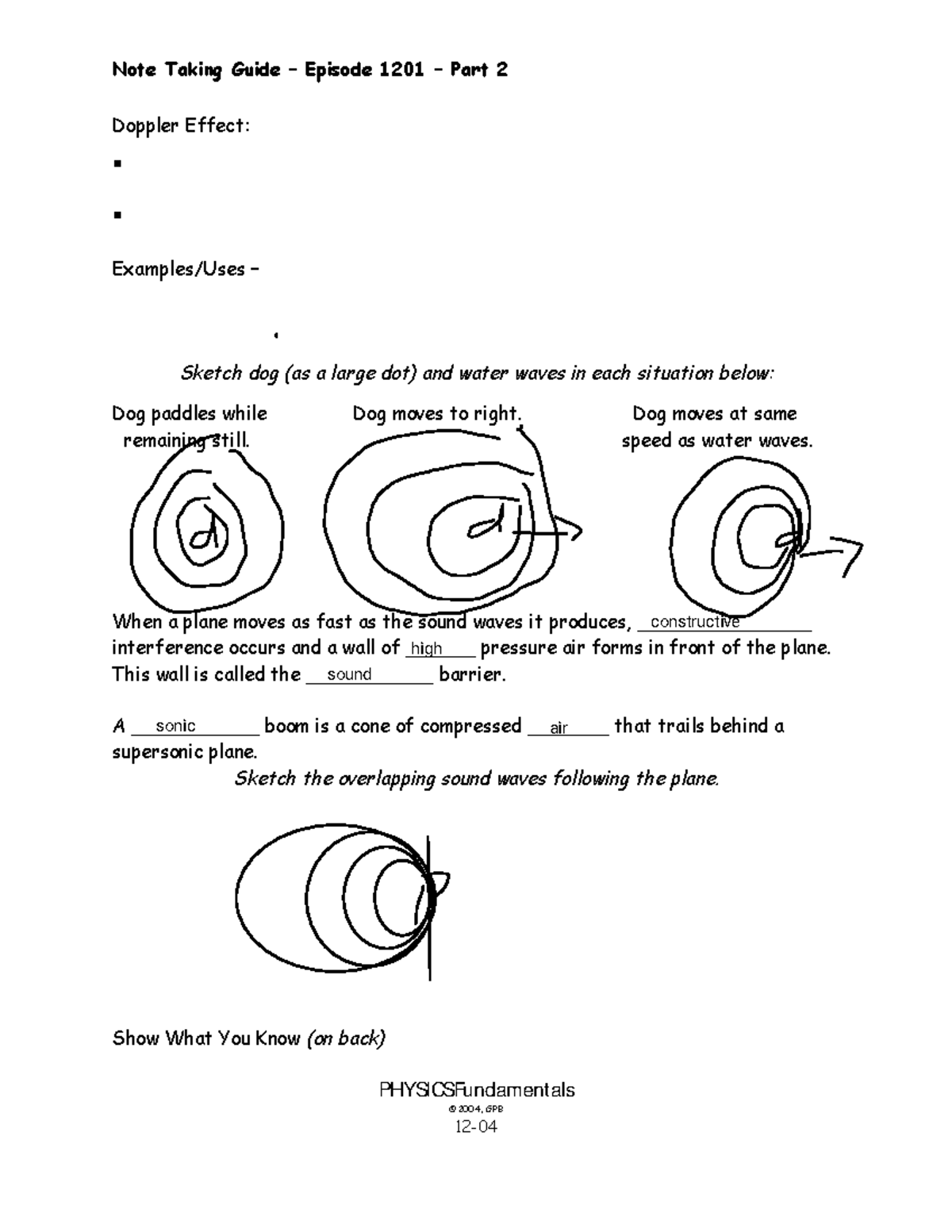 PHYS 1201 Note Taking Guide: Doppler Effect & Sound Waves - Studocu
