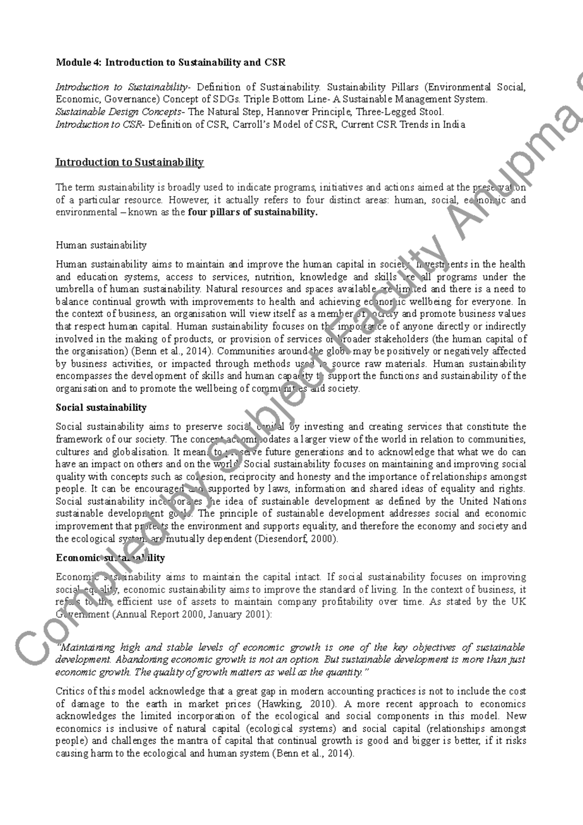 Module 4: Introduction to Sustainability and CSR Concepts - Studocu