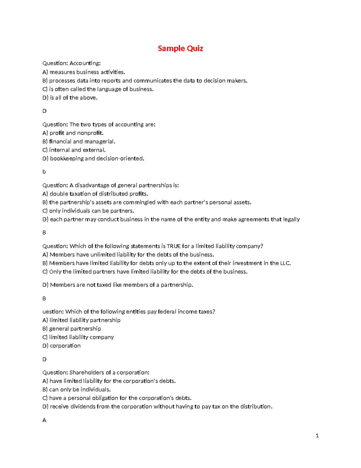 Quizlet: Accounting Quiz Questions and Answers for Review - Studocu