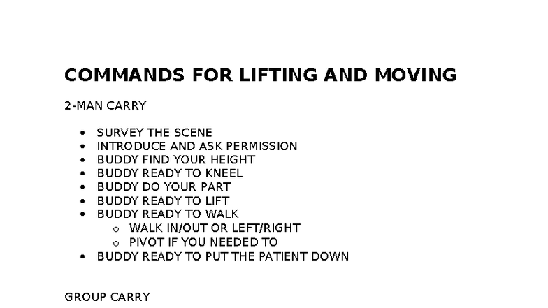 Lifting & Moving Commands: CPR Group Carry Techniques - Studocu