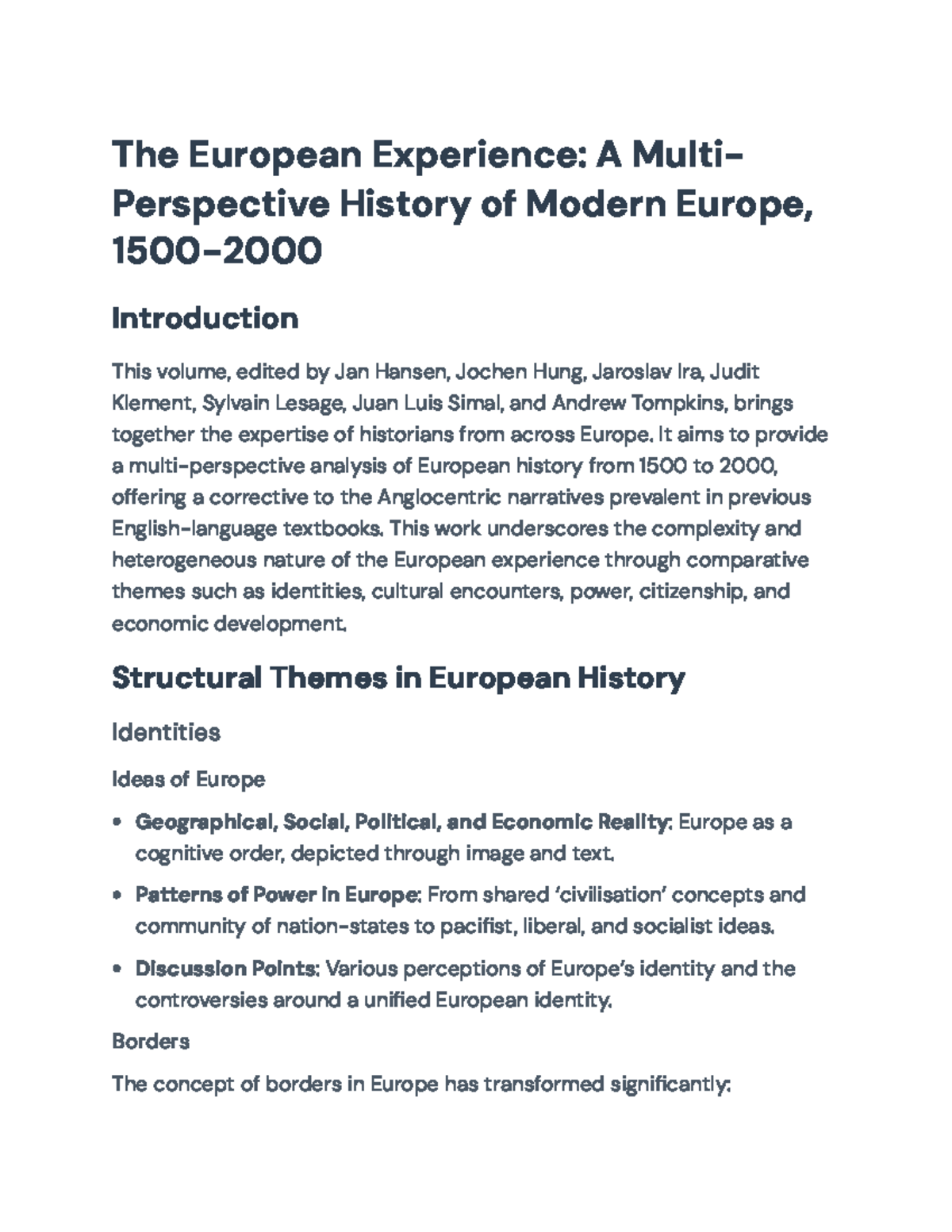 European History: A Multi-Perspective Analysis (1500-2000) - The ...