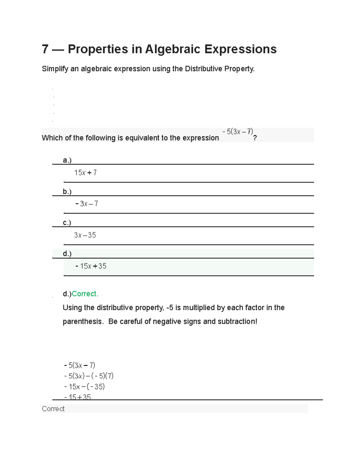 Chapter 2.1: Operations and Properties of Algebraic Expressions - Studocu