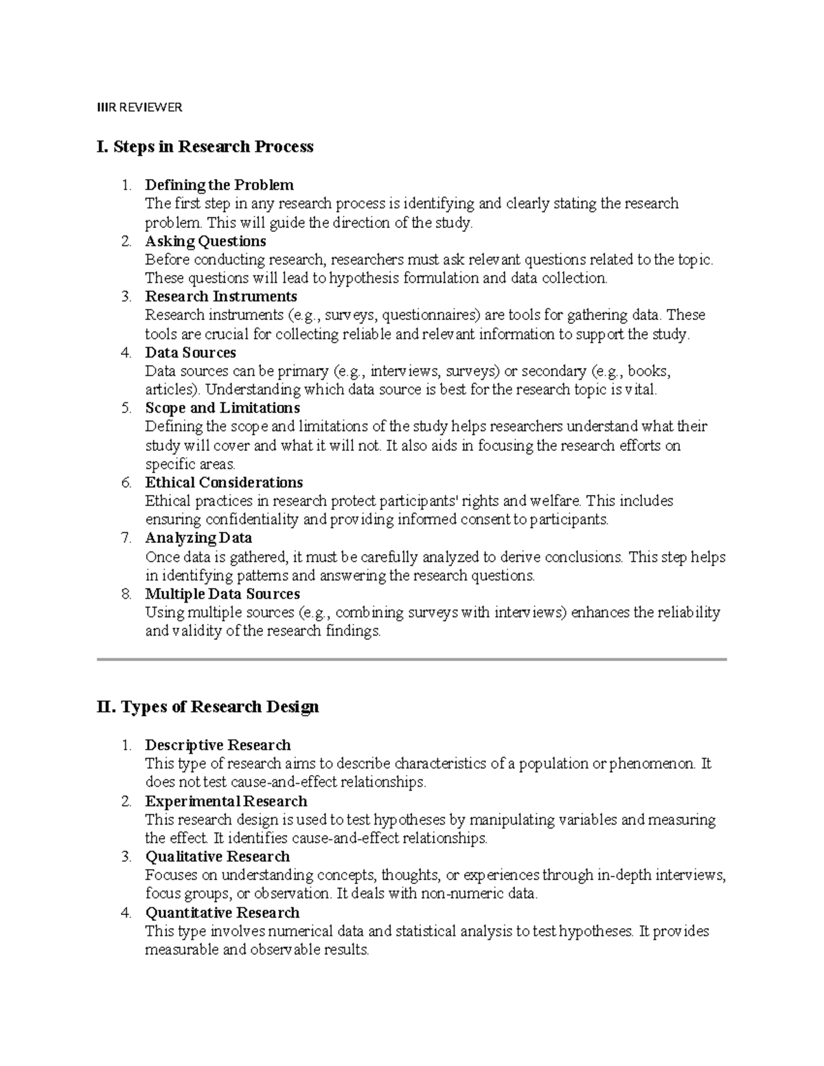 Reviewers for IIIR - IIIR REVIEWER I. Steps in Research Process 1 ...