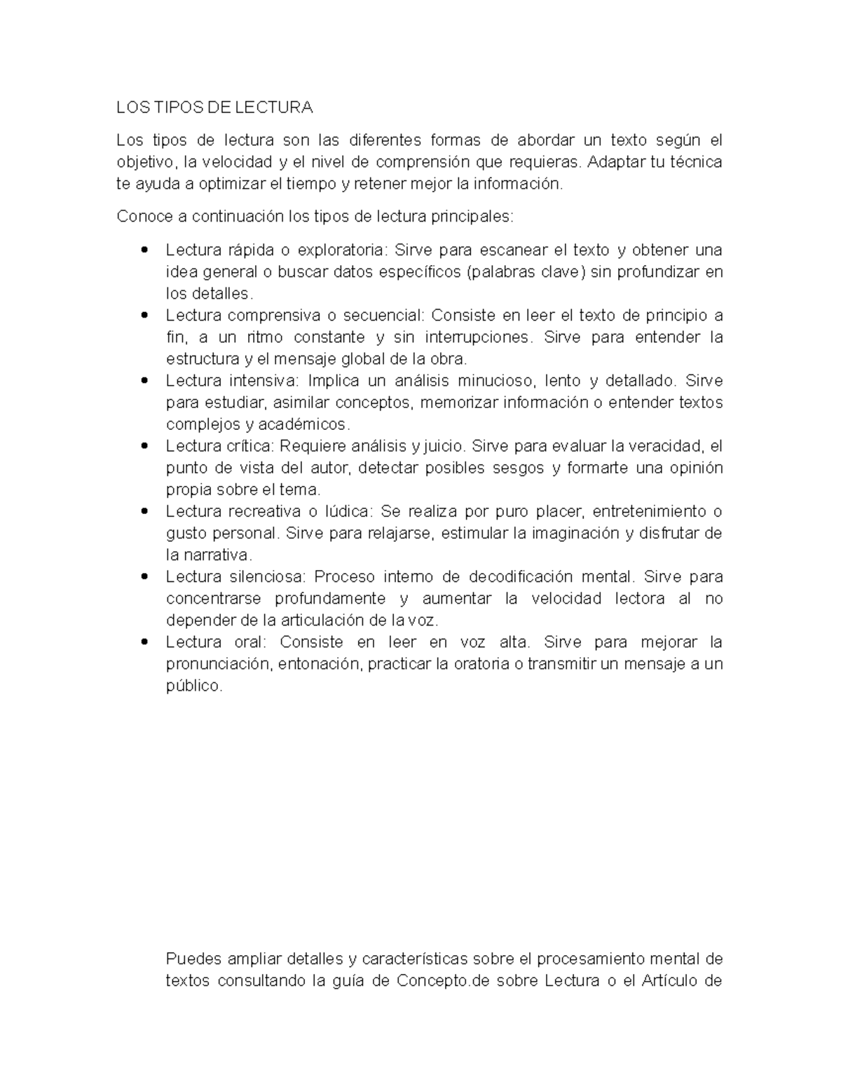 LOS TIPOS DE LECTURA: Estrategias y Técnicas para Mejorar la ...