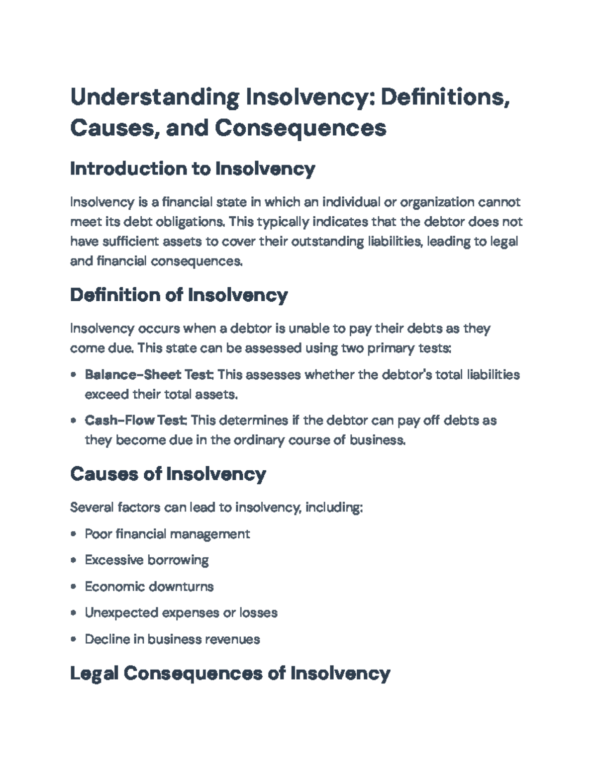 Understanding Insolvency: Causes, Legal Consequences, and Strategies ...