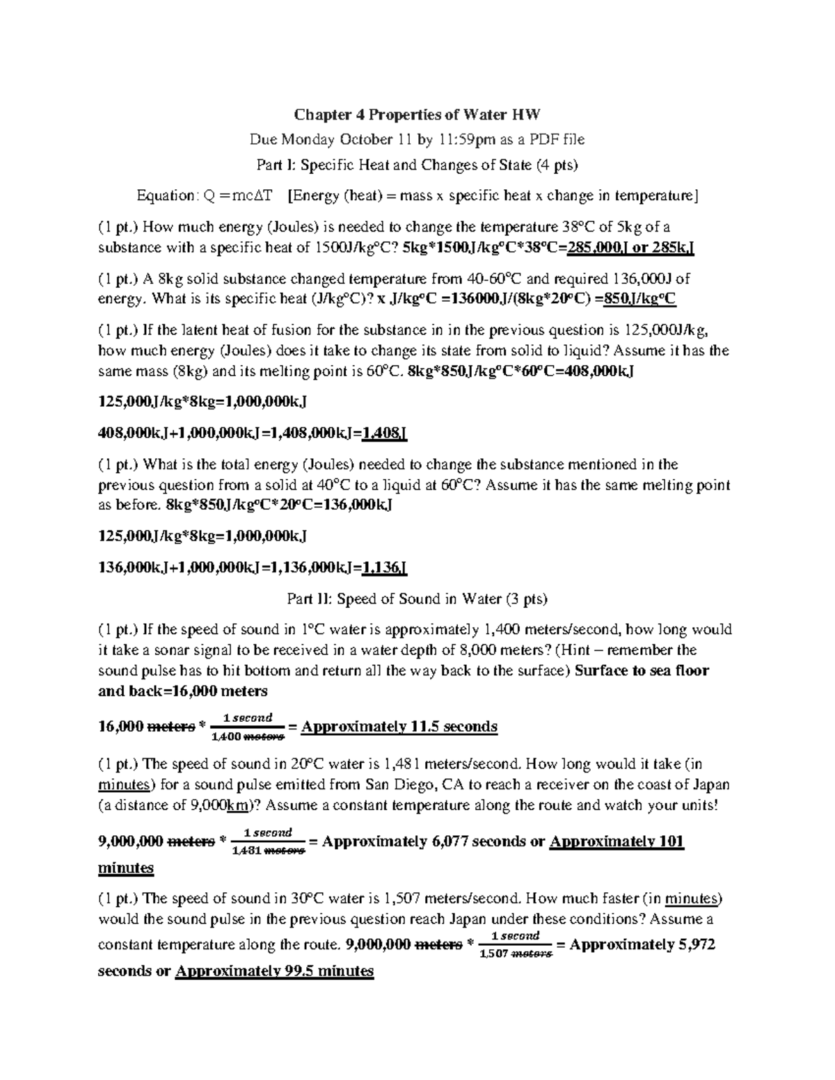 Chapter 4 Properties of Water HW - ) How much energy (Joules) is needed ...