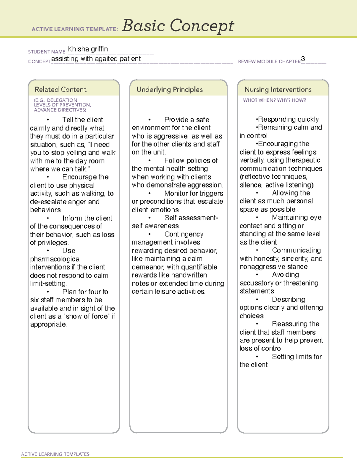 ACTIVE LEARNING TEMPLATE: Nursing Interventions for Aggressive Clients ...