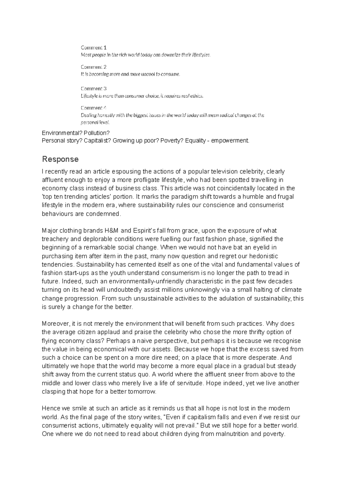 Consumerism and Sustainability: Insights from Lecture 6 (B) - Studocu