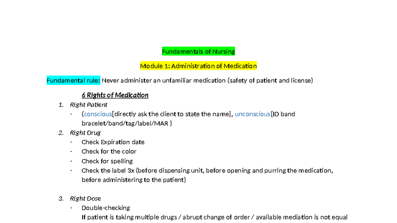 NUR 101: Module 1 - Medication Administration Fundamentals - Studocu