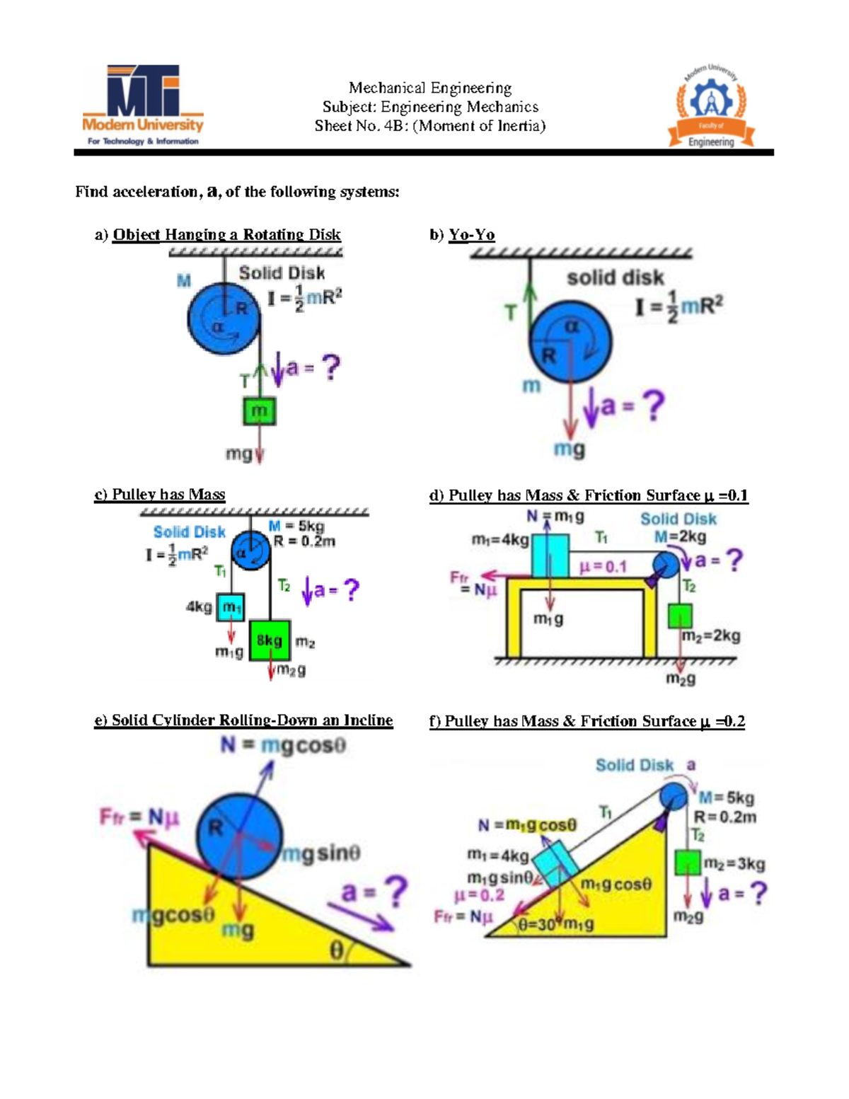 Sheet 4B -Moment of Inertia - Electrical Engineering Fundamentals And Circuits - Mechanical ...