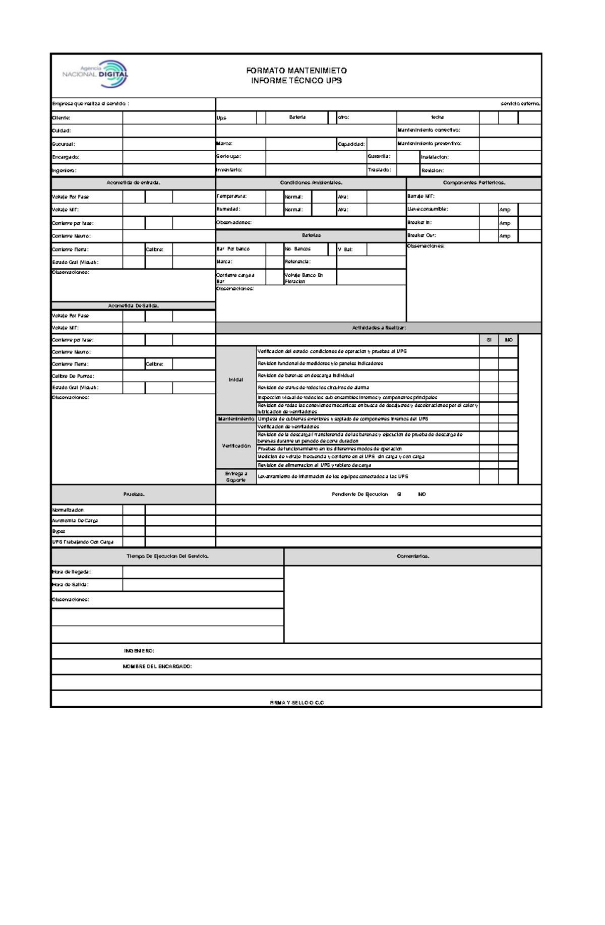 Formato de Mantenimiento Técnico UPS - Informe Detallado - Studocu