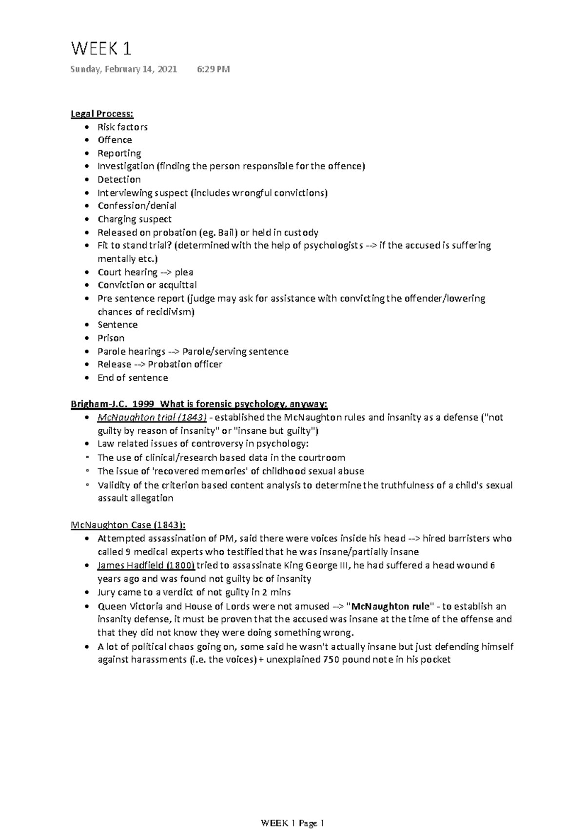 Lecture Notes on Legal Process and Crime Perception (PSY123) - Studocu