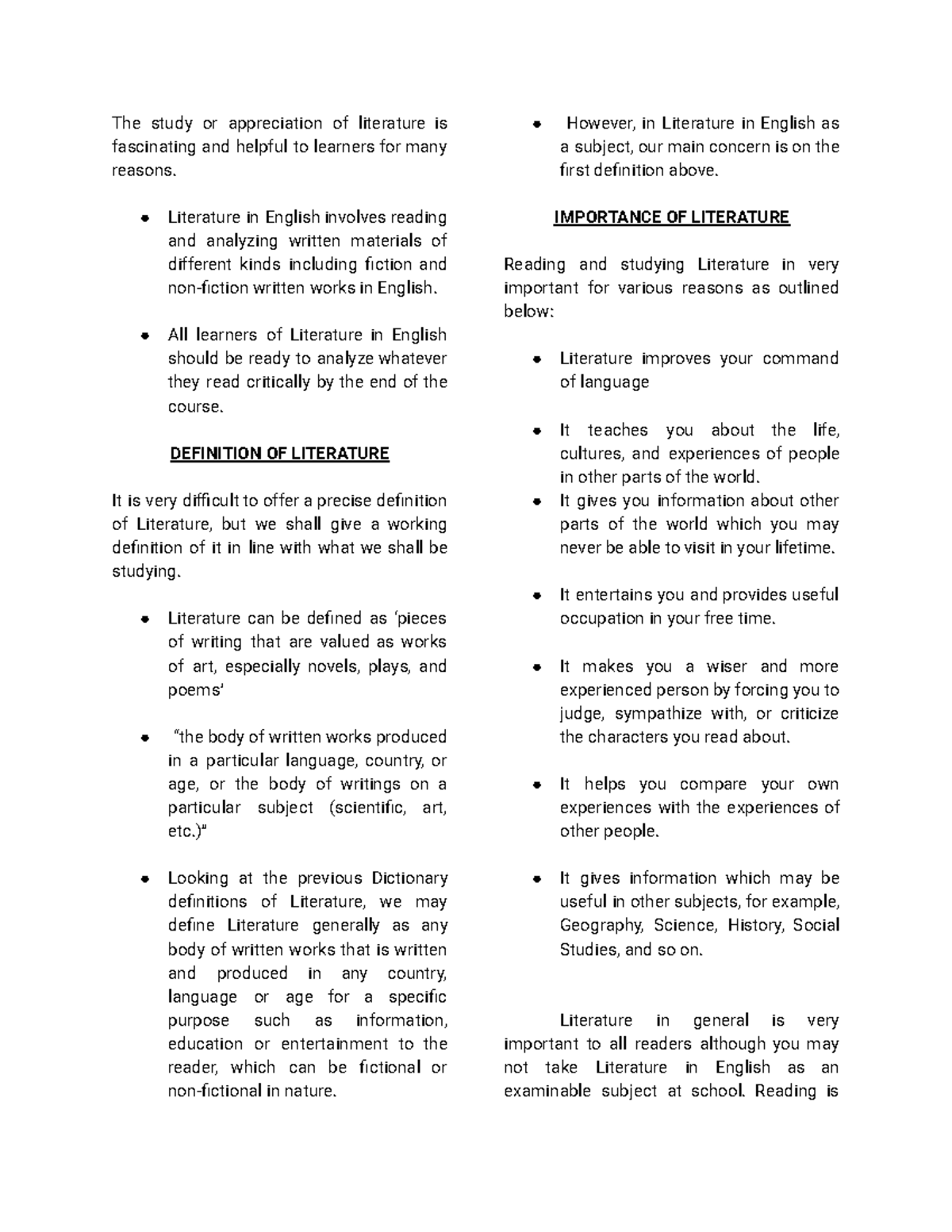 Literature in English: Key Concepts and Approaches (ENG 101) - Studocu