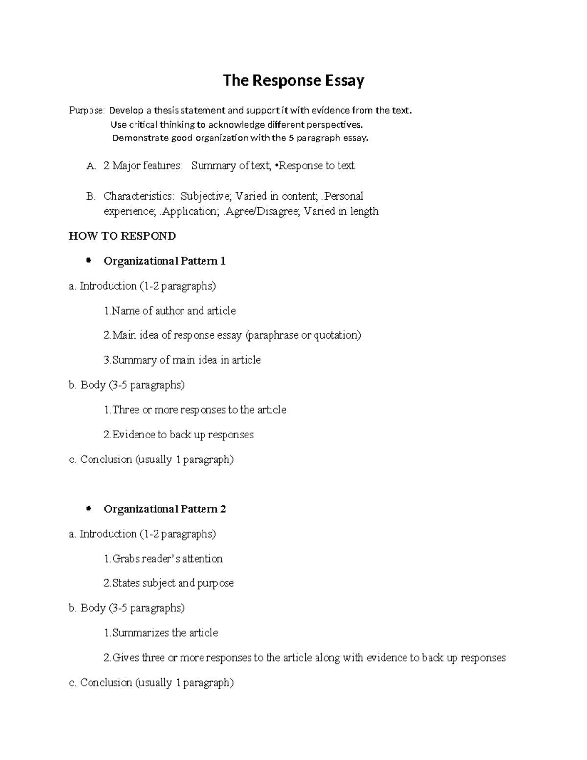 Response Essay Guidelines: Crafting a Strong Thesis and Structure - Studocu