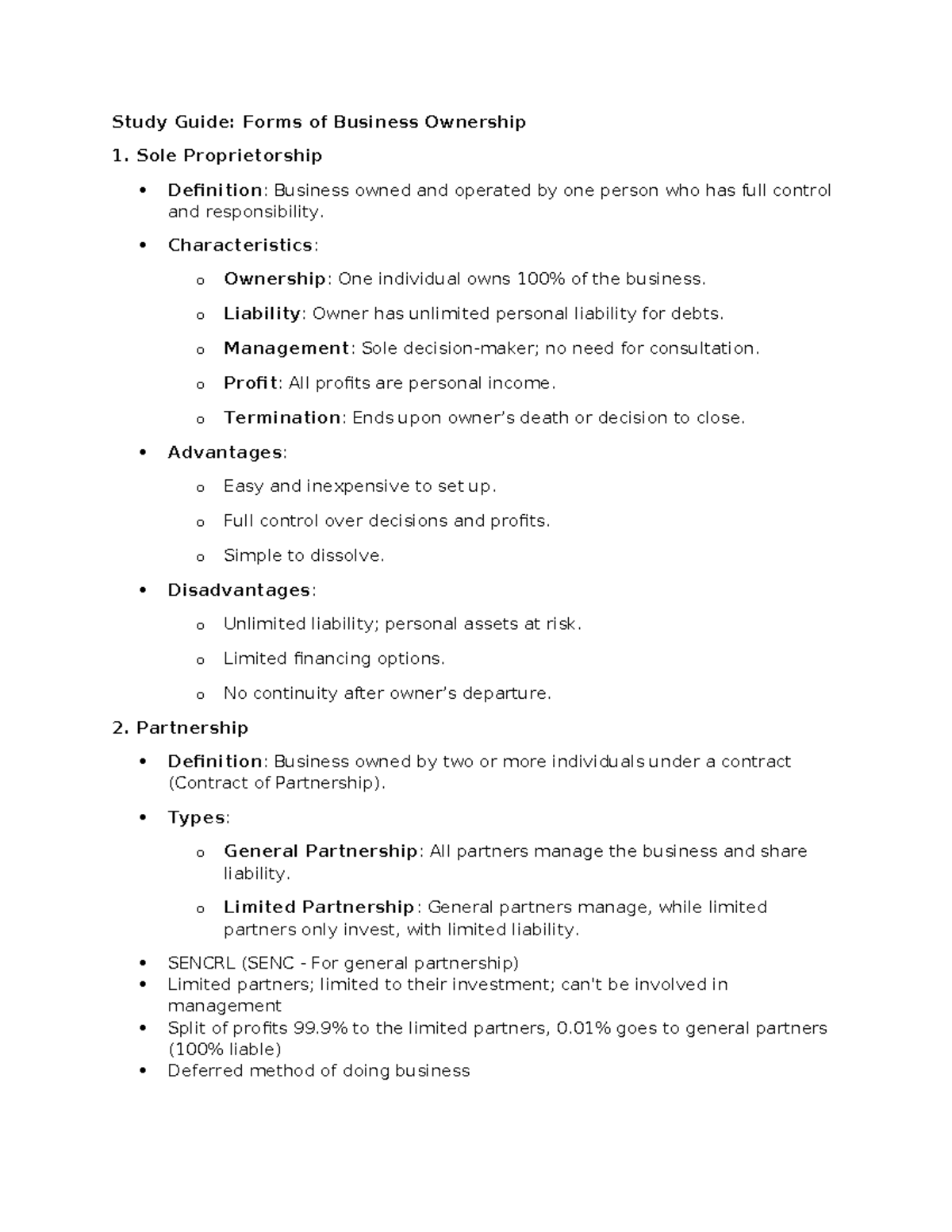 Study Guide Chapter 6 - Summary Fundamentals of Québec Business Law and ...