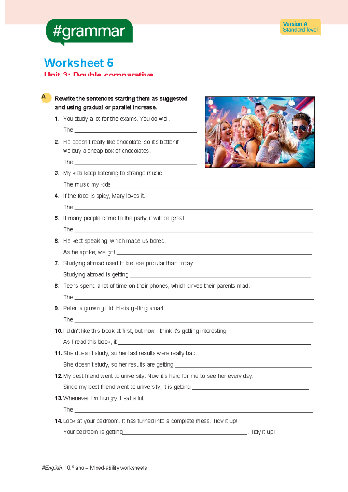 ENG10TRF Worksheet 5: Double Comparatives & Gradual Increase Exercises ...