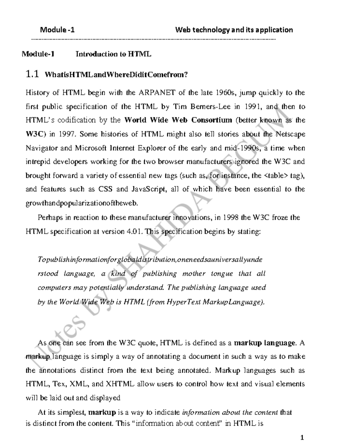 Module Web Technology and Its Application: Introduction to HTML - Studocu