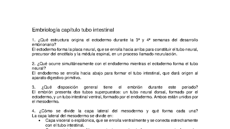 CAP 7: Estructura y Desarrollo del Tubo Intestinal en Embriología - Studocu