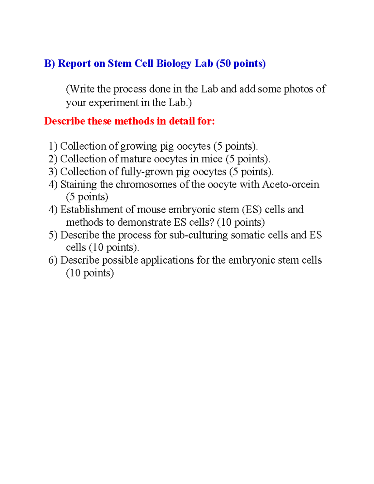Lab Report on Stem Cell Biology (B) - Methods & Applications - Studocu
