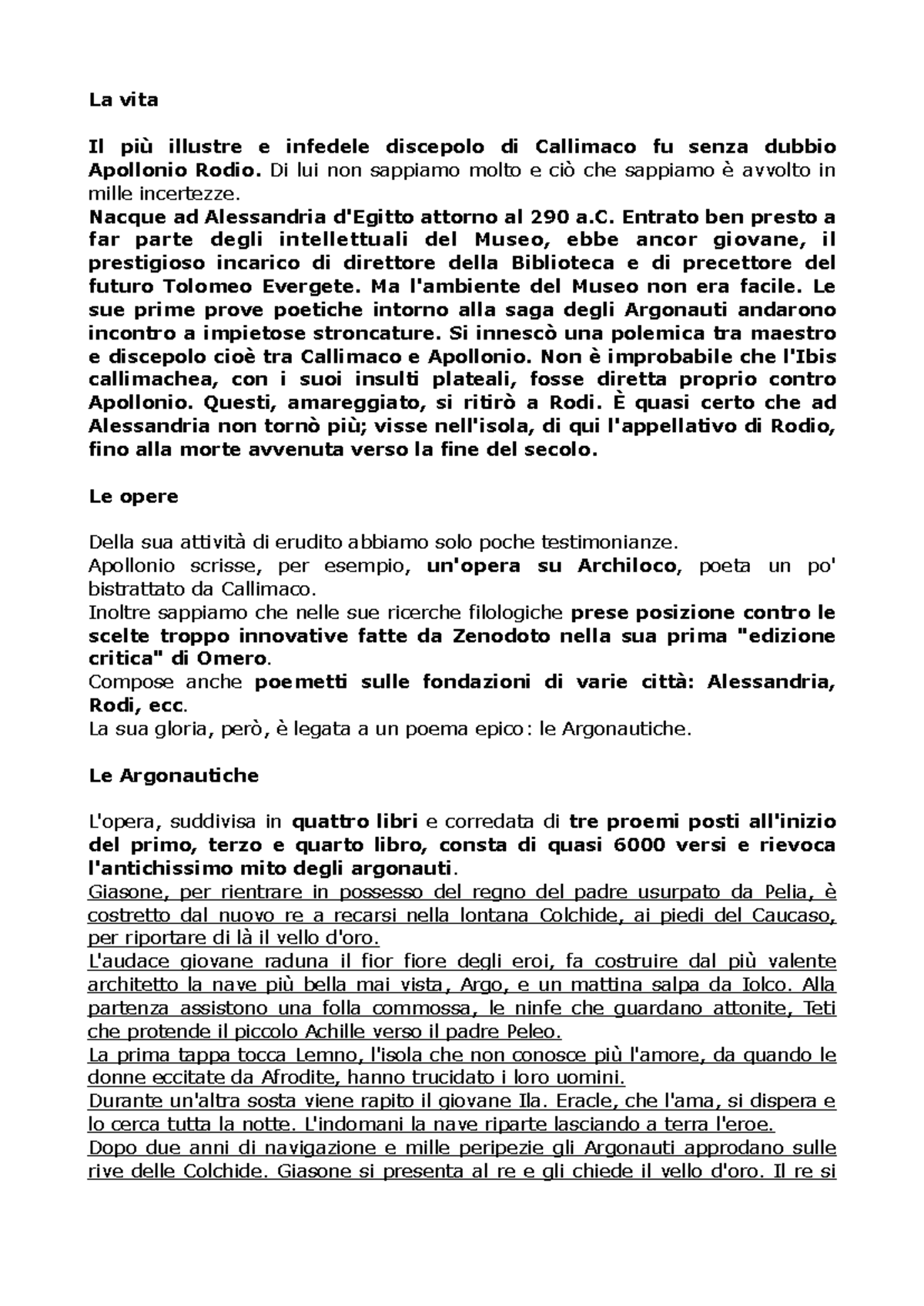 Apollonio Rodio: Analisi delle Argonautiche e del suo Impatto - Studocu