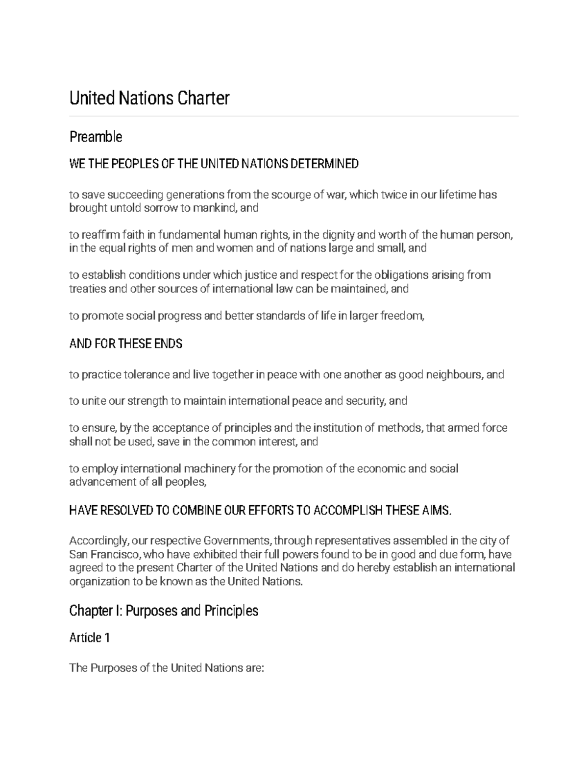 UN Charter Overview: Preamble and Key Articles - Studocu