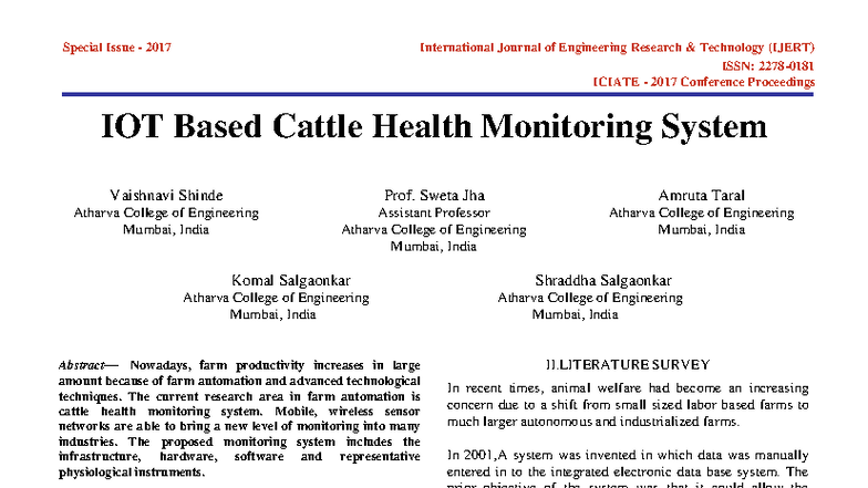 IOT Based Cattle Health Monitoring System: IJERT 2017 Conference ...