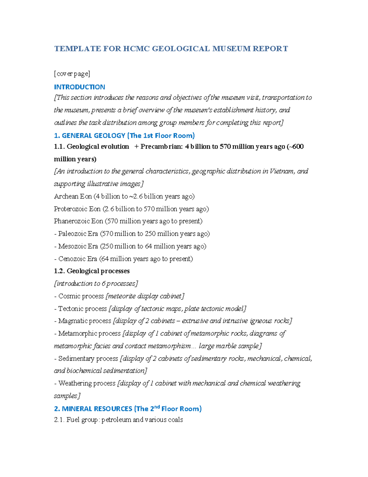 HCMC Geological Museum Report Template: Introduction & Geology Overview ...