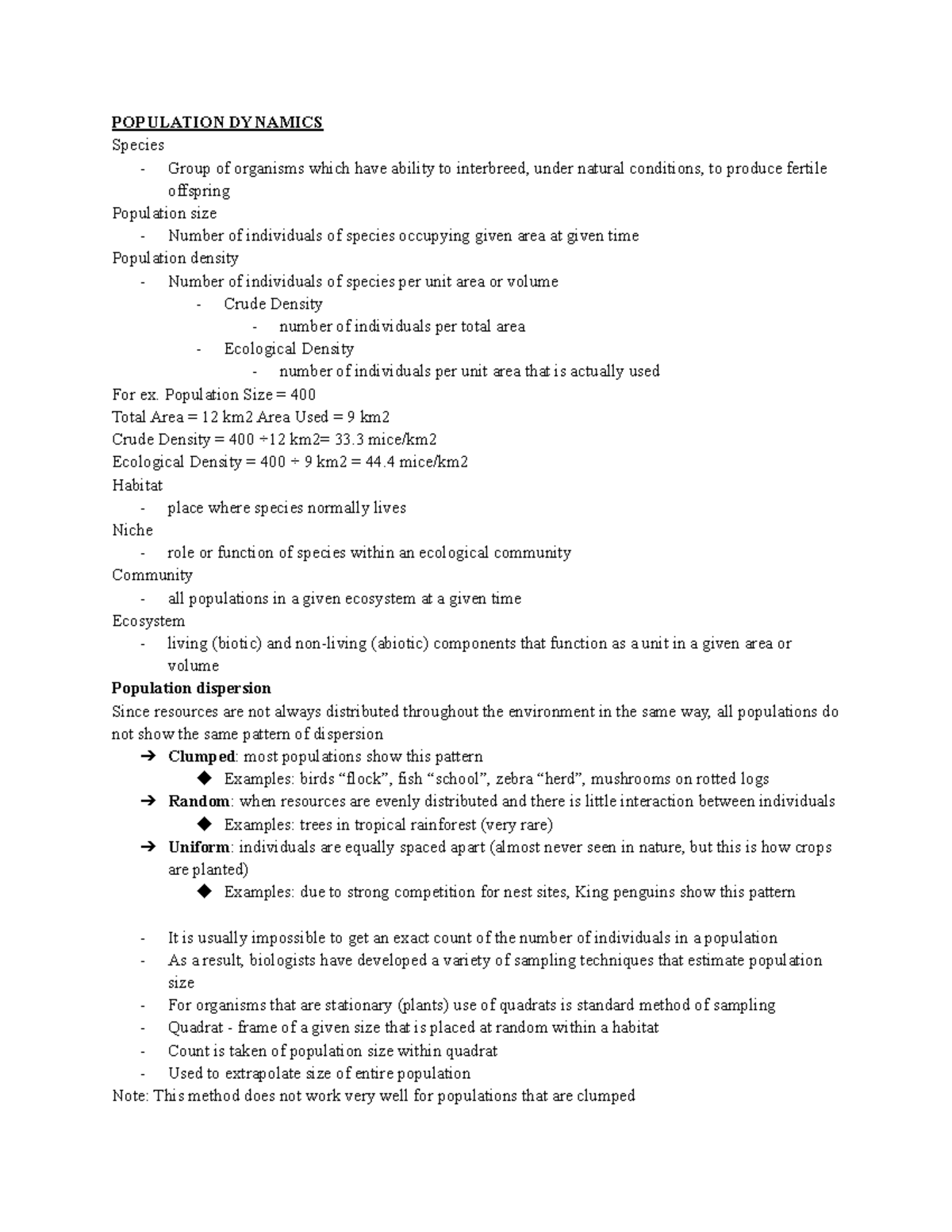 Bio Unit 5 Population dynamics - POPULATION DYNAMICS Species - Group of ...
