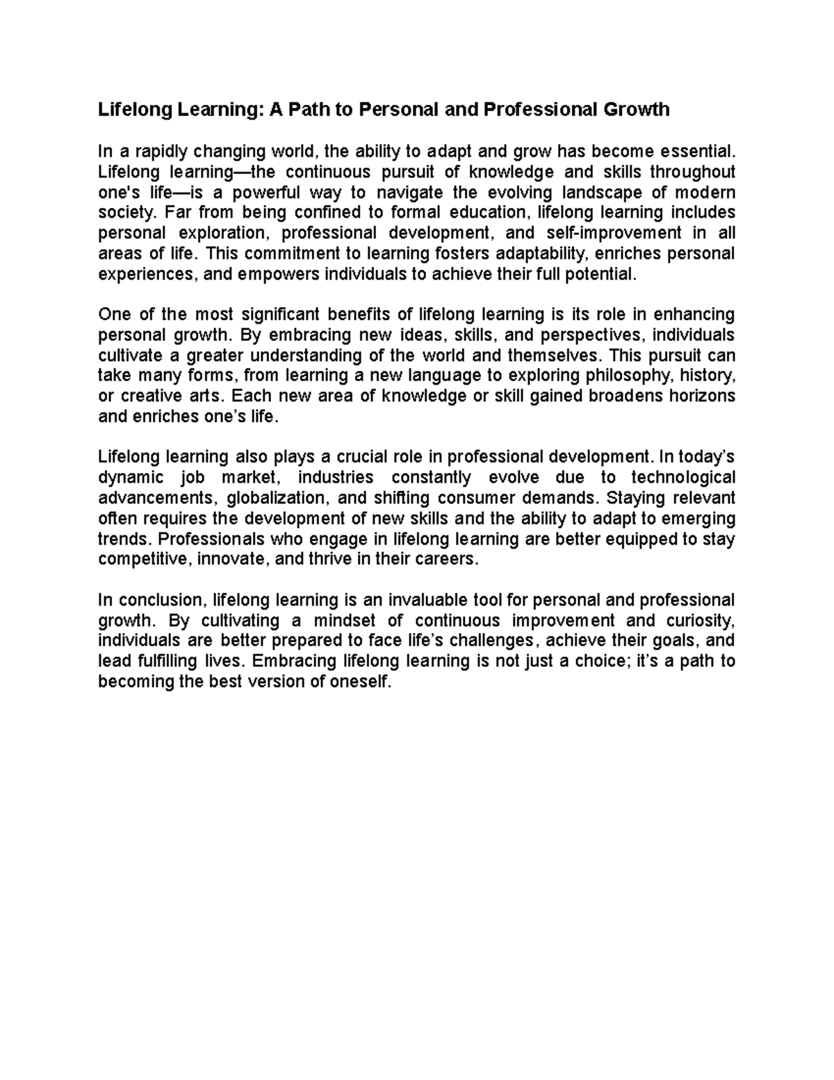 Lifelong Learning: A Key to Personal & Professional Growth - Studocu