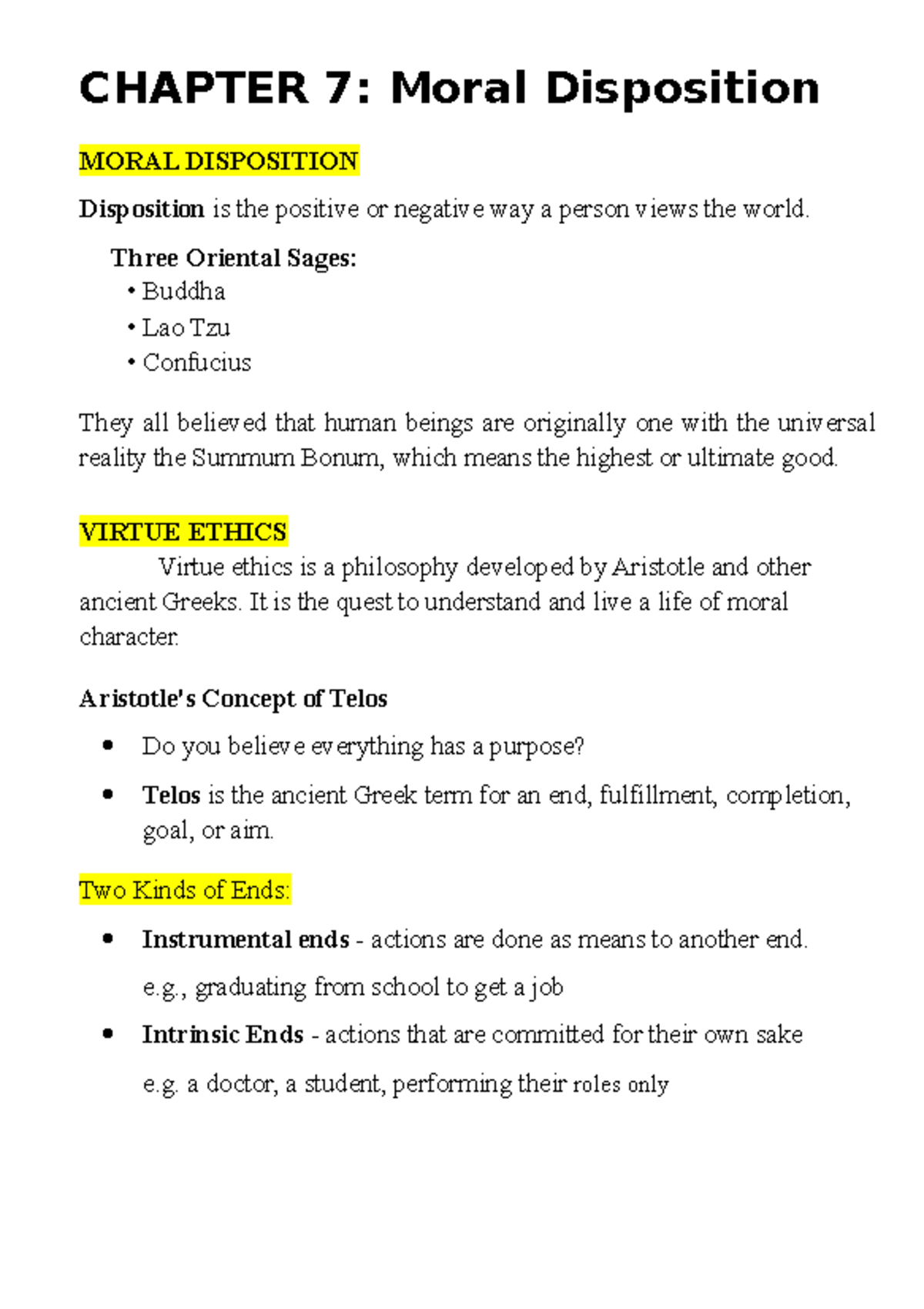 Moral Disposition - Ethics - CHAPTER 7: Moral Disposition MORAL ...