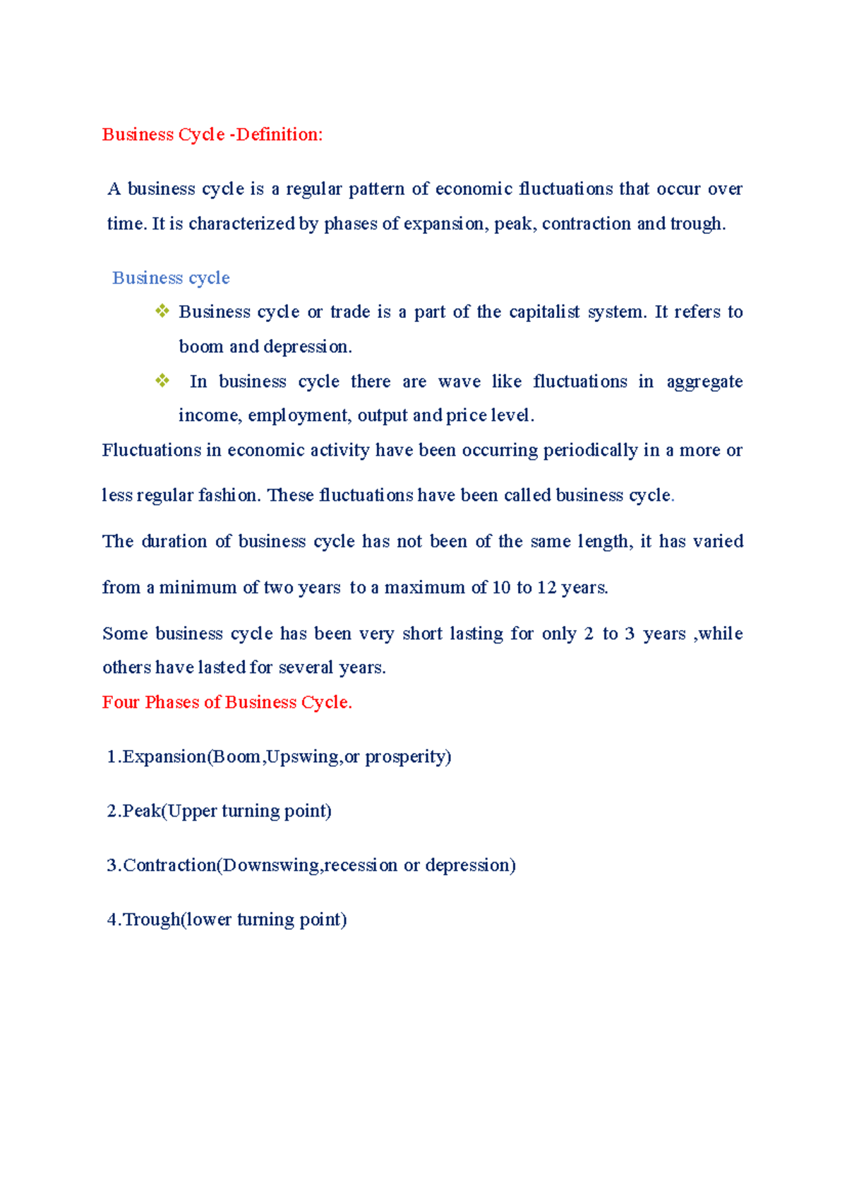 Business Cycle Overview: Phases of Economic Fluctuations - Studocu