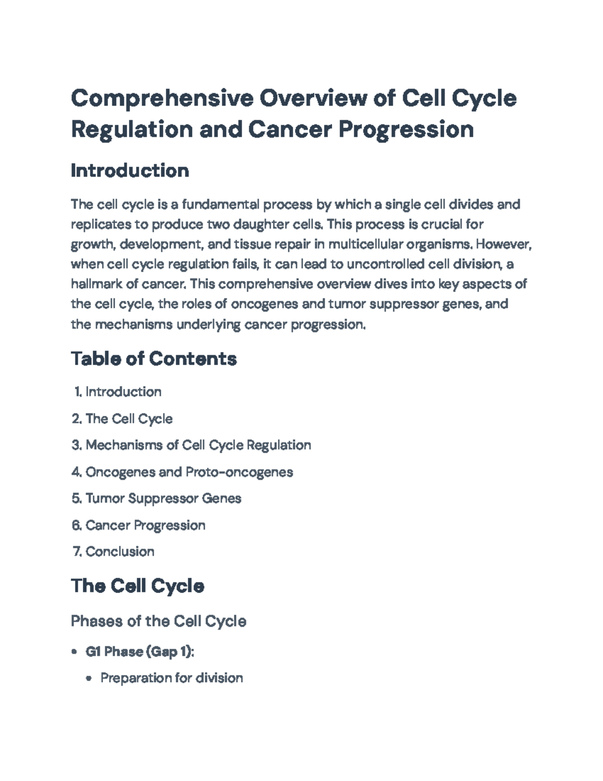 Cell Cycle Regulation & Cancer Progression Overview (BIO 101) - Studocu