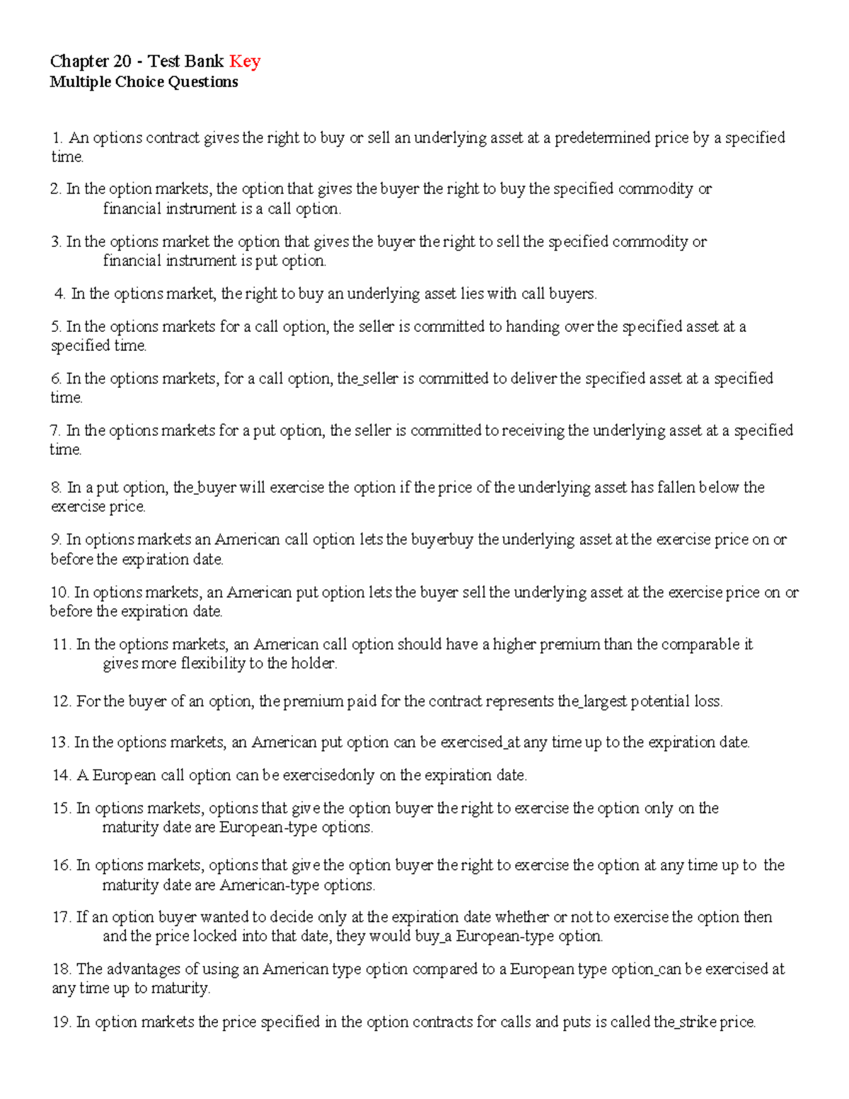 Chapter 20 Test Bank: Key Concepts & Multiple Choice Questions - Studocu