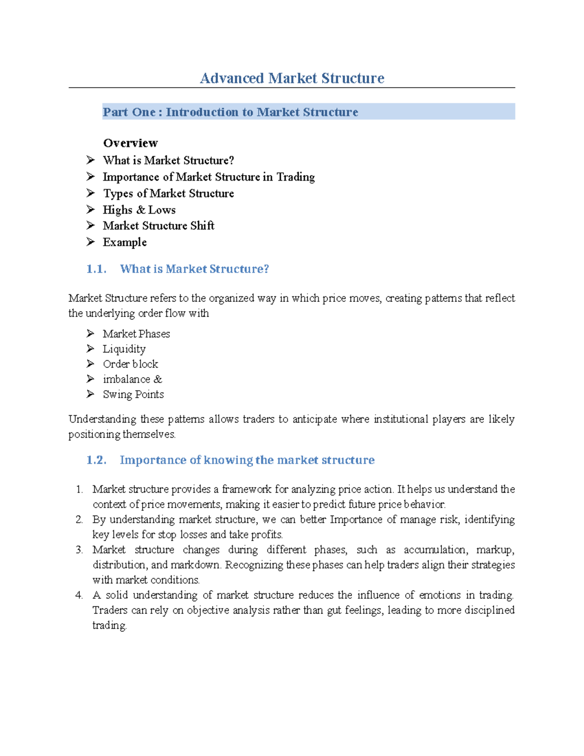 Advanced Market Structure Series: Part 1 - Overview & Phases - Studocu