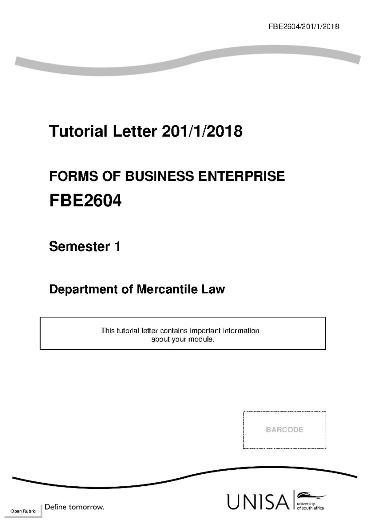 FBE2604 Tutorial Letter: Forms of Business Enterprise Guidelines - Studocu