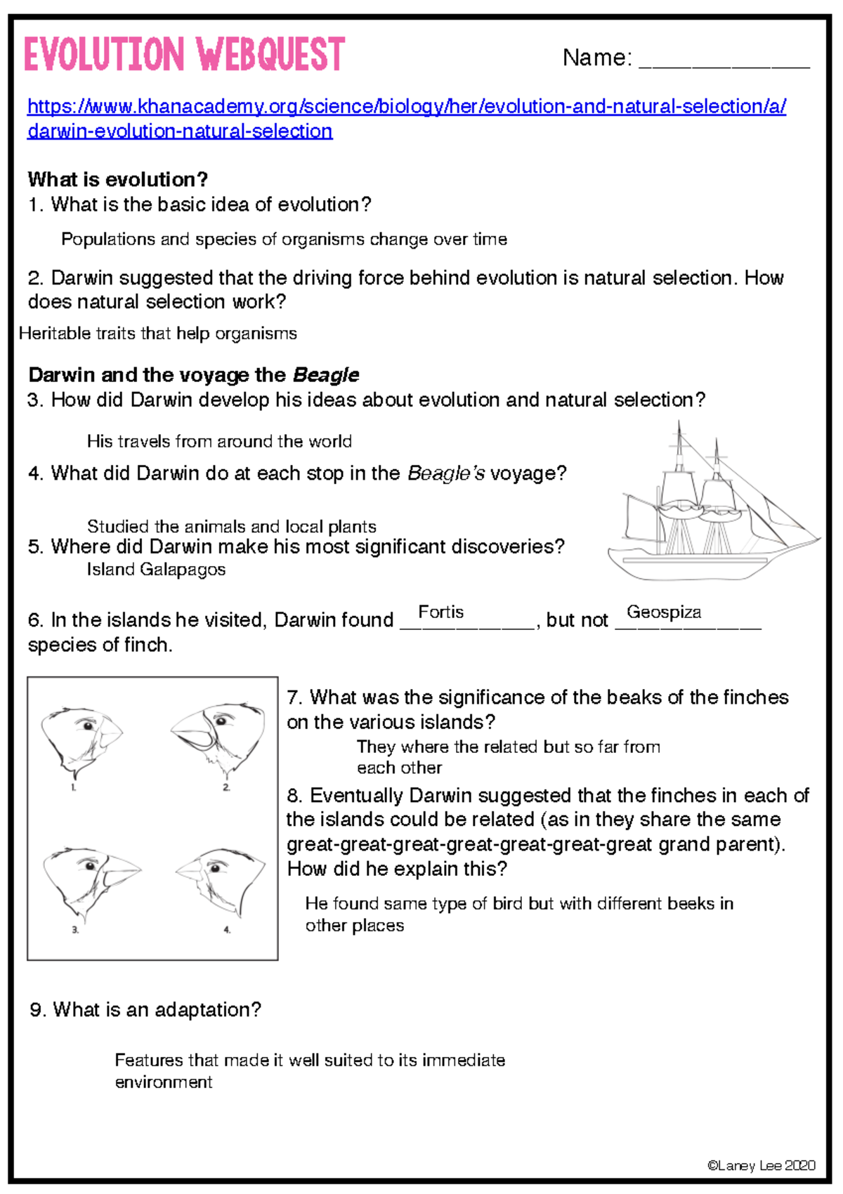 Evolution Webquest - Odyssey Hero Brainstorm - Name ...