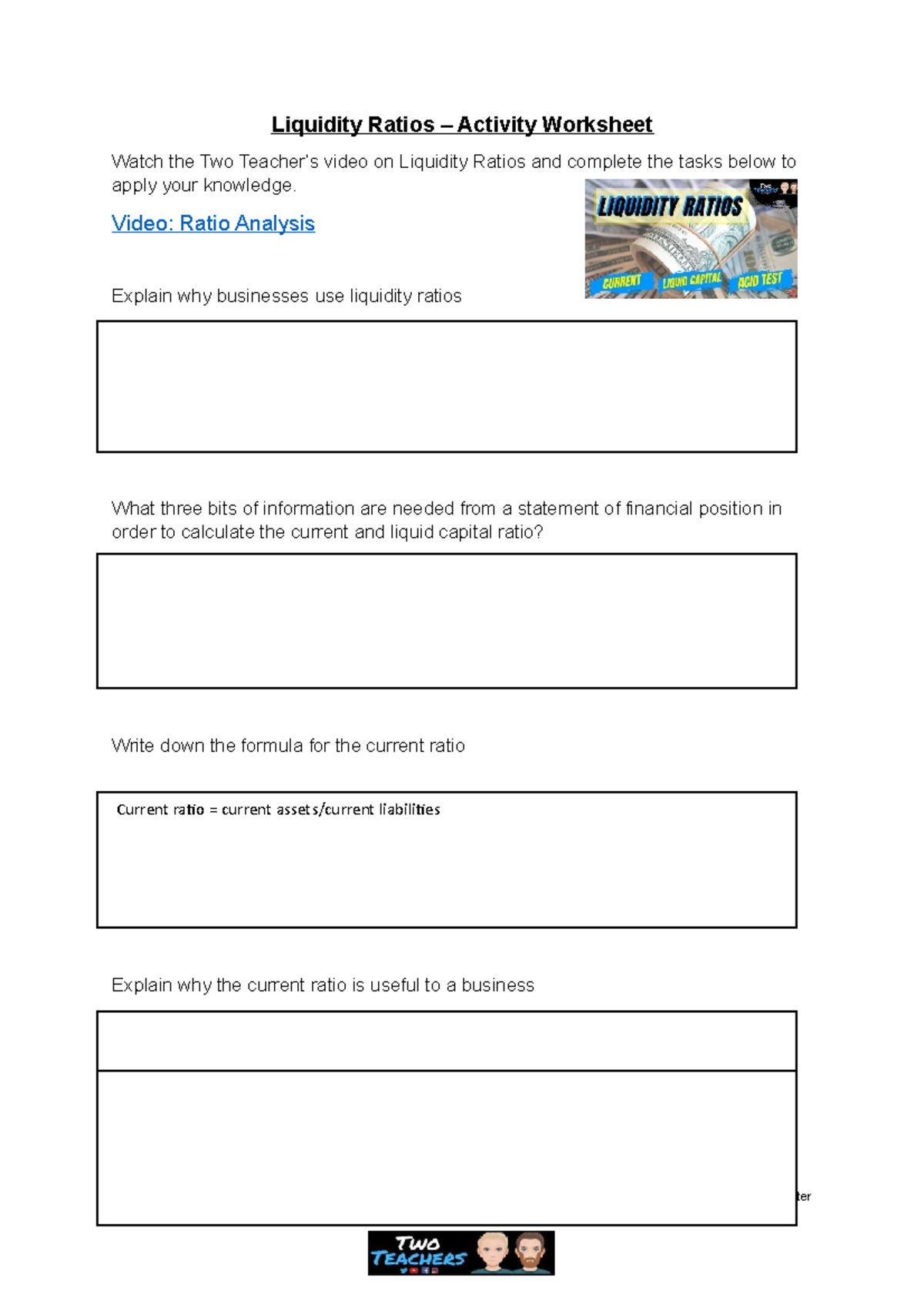 Liquidity Ratios Activity Worksheet: Analyzing Company Z's Financials ...