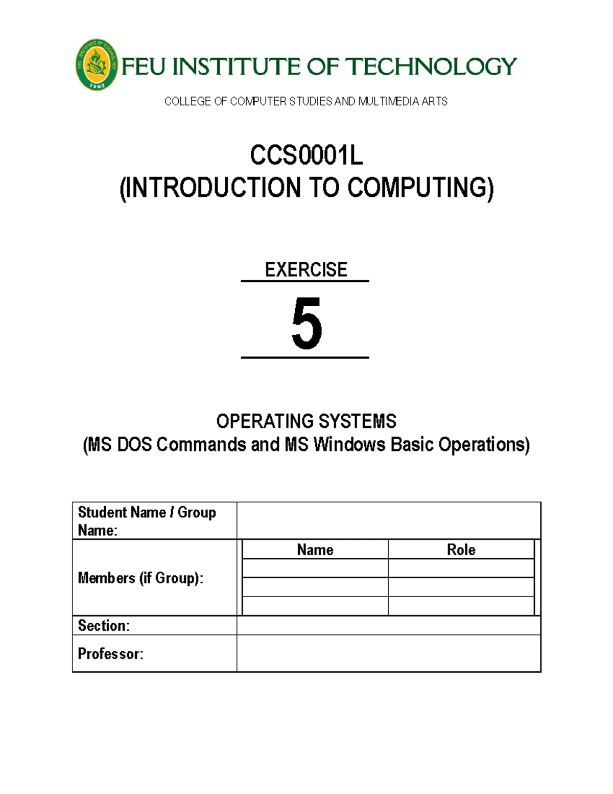 CCS0003 - Computer Programming 1 (Lec) Syllabus - COURSE CODE COURSE TITLE UNITS / TYPE CCS0003 ...