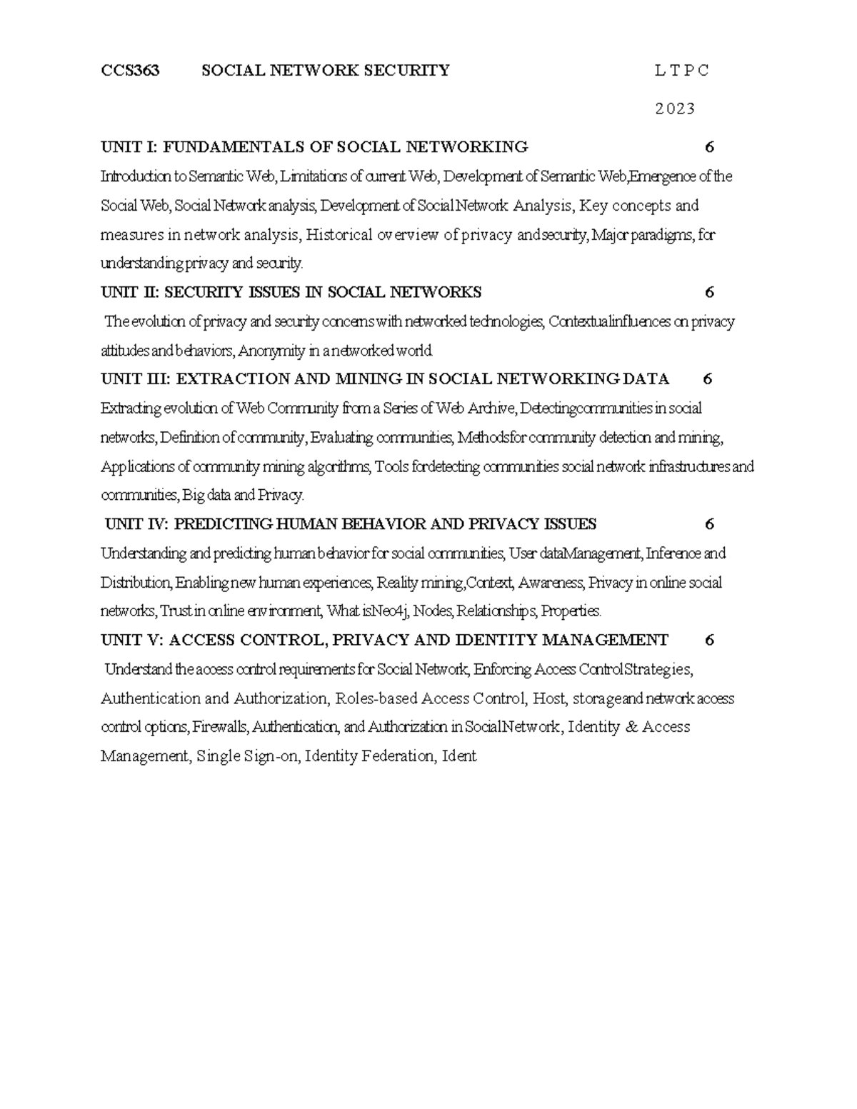 Syllabus for CCS363 & AD3351: Social Network Security & Algorithm ...