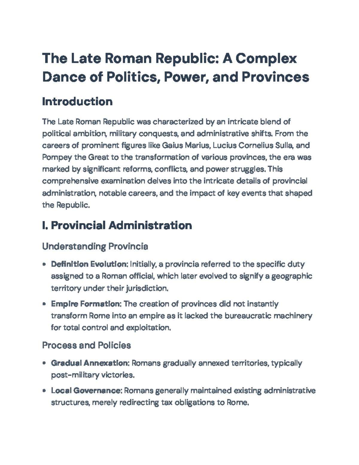 The Late Roman Republic: Politics, Power, and Provinces Overview - The ...