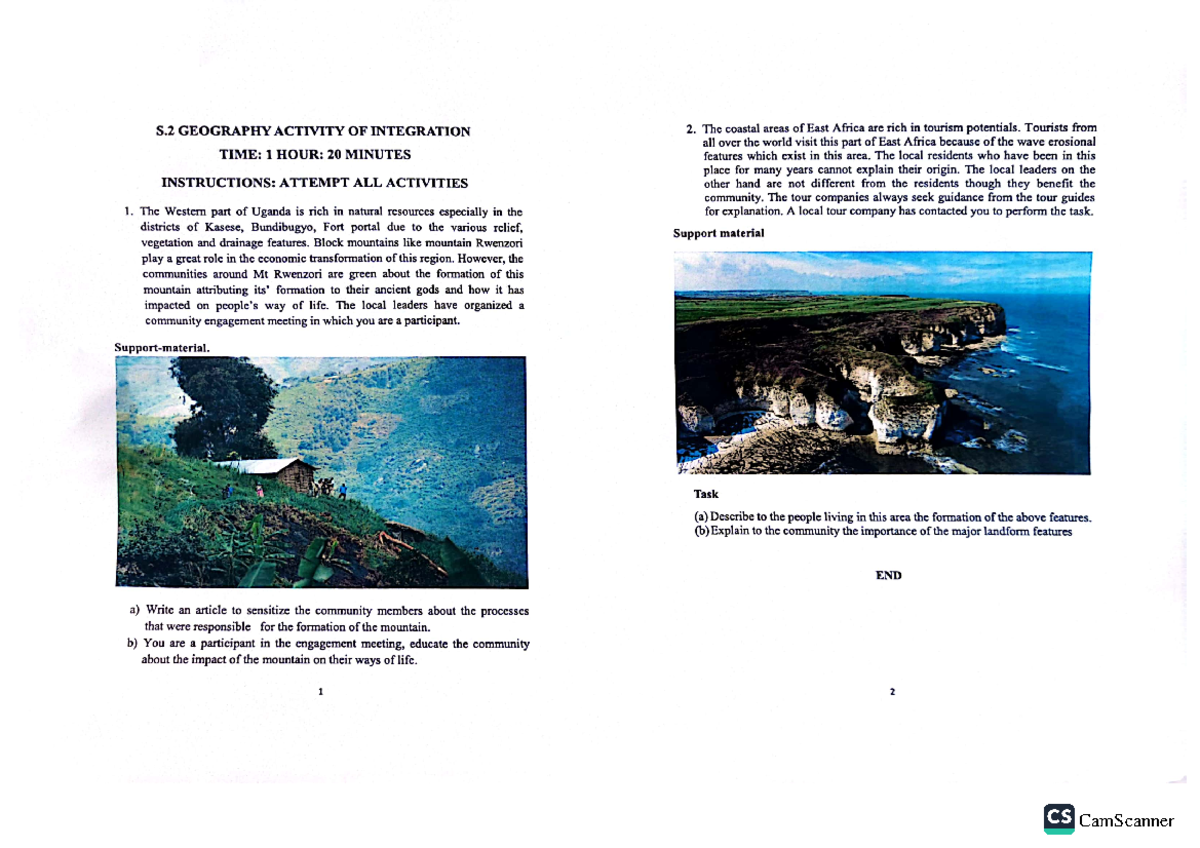 S GEOGRAPHY ACTIVITY OF INTEGRATION: Coastal & Mountain Landforms - Studocu
