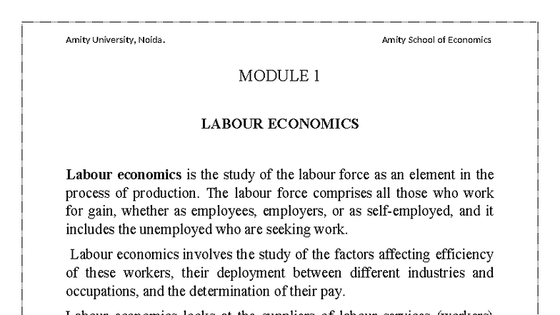 Module 1 labour economics (Auto Recovered) - MODULE 1 LABOUR ECONOMICS ...