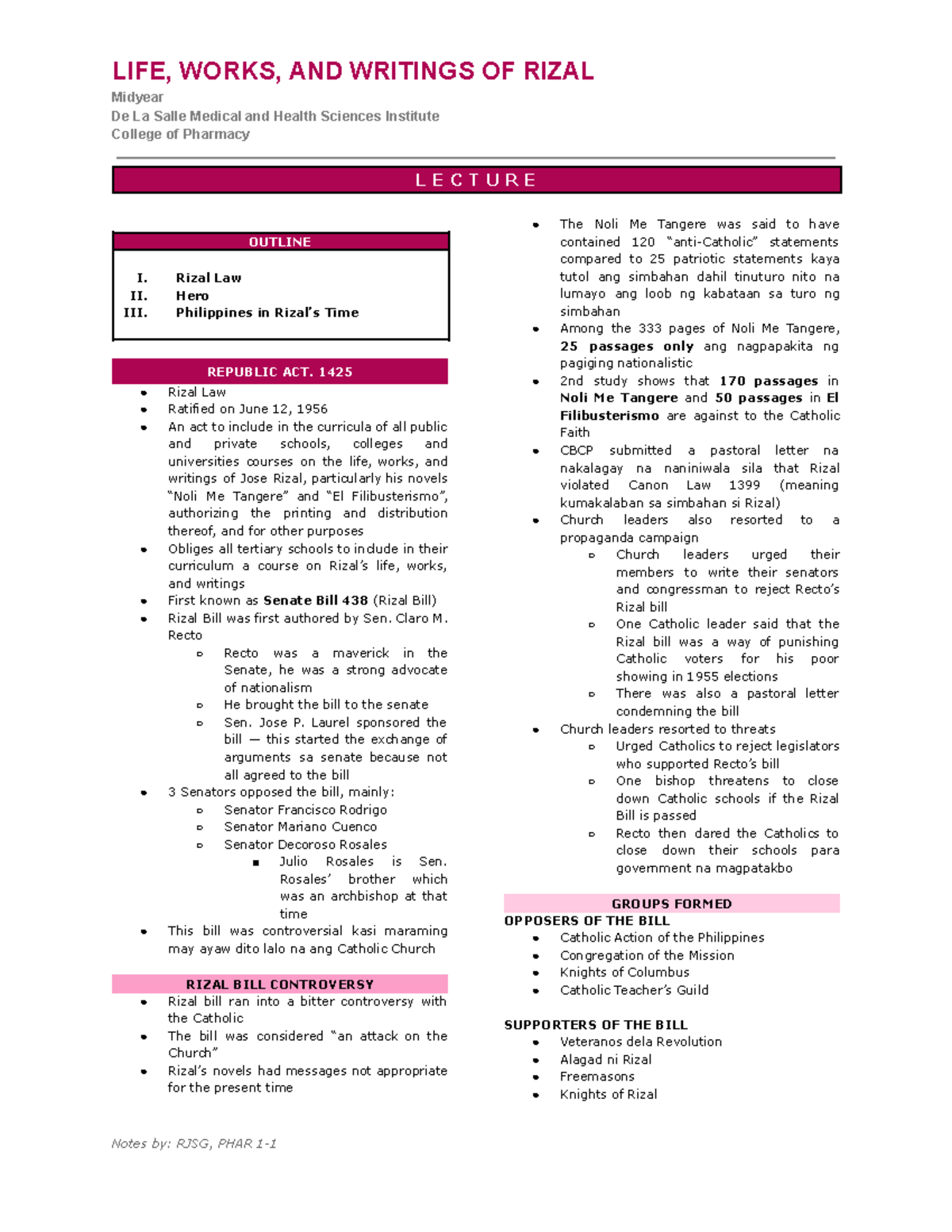 GE-RIZ 101 Midyear - Midyear De La Salle Medical and Health Sciences Institute College of ...
