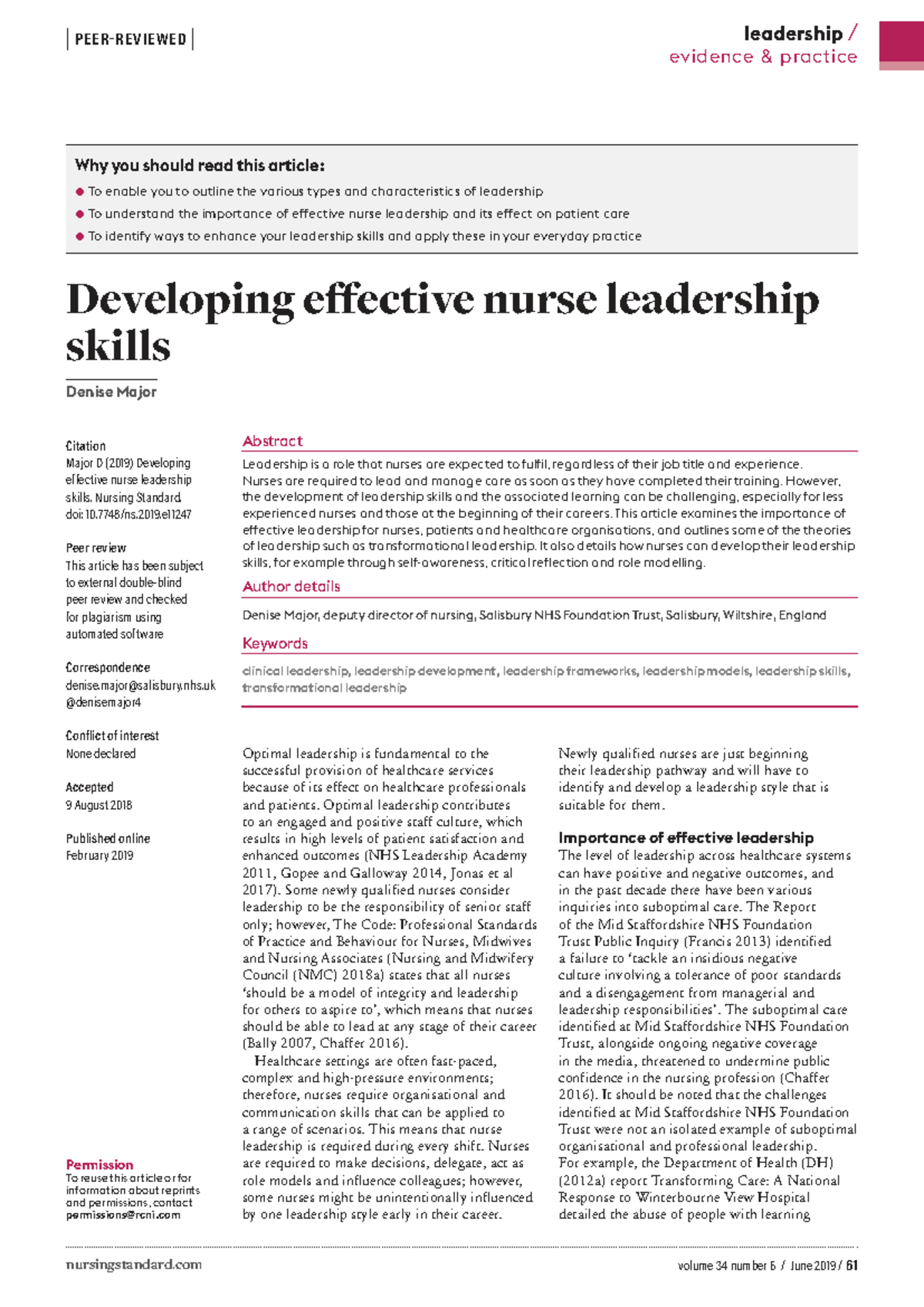 NUR 101: Developing Effective Nurse Leadership Skills for Practice ...