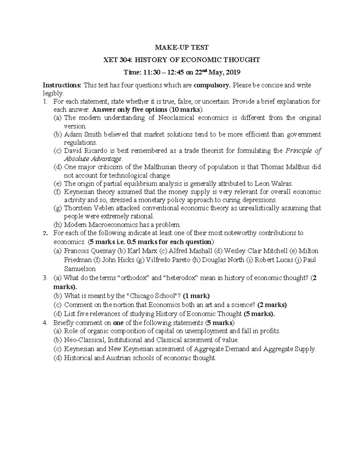Make Up Test Guide Make Up Test Xet 304 History Of Economic