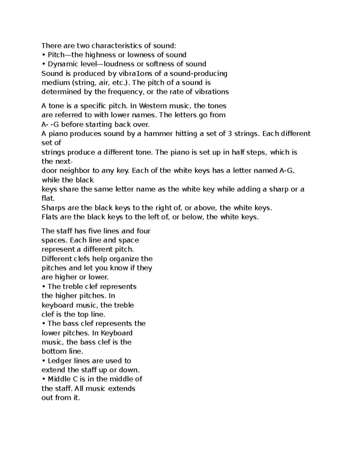 Music Study Notes: Characteristics of Sound and Pitch Fundamentals ...