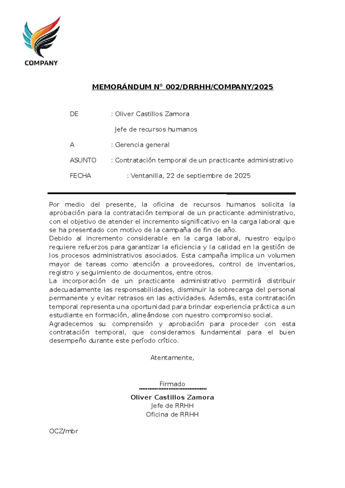 Solicitud de Contratación Temporal de Practicante Administrativo - Studocu