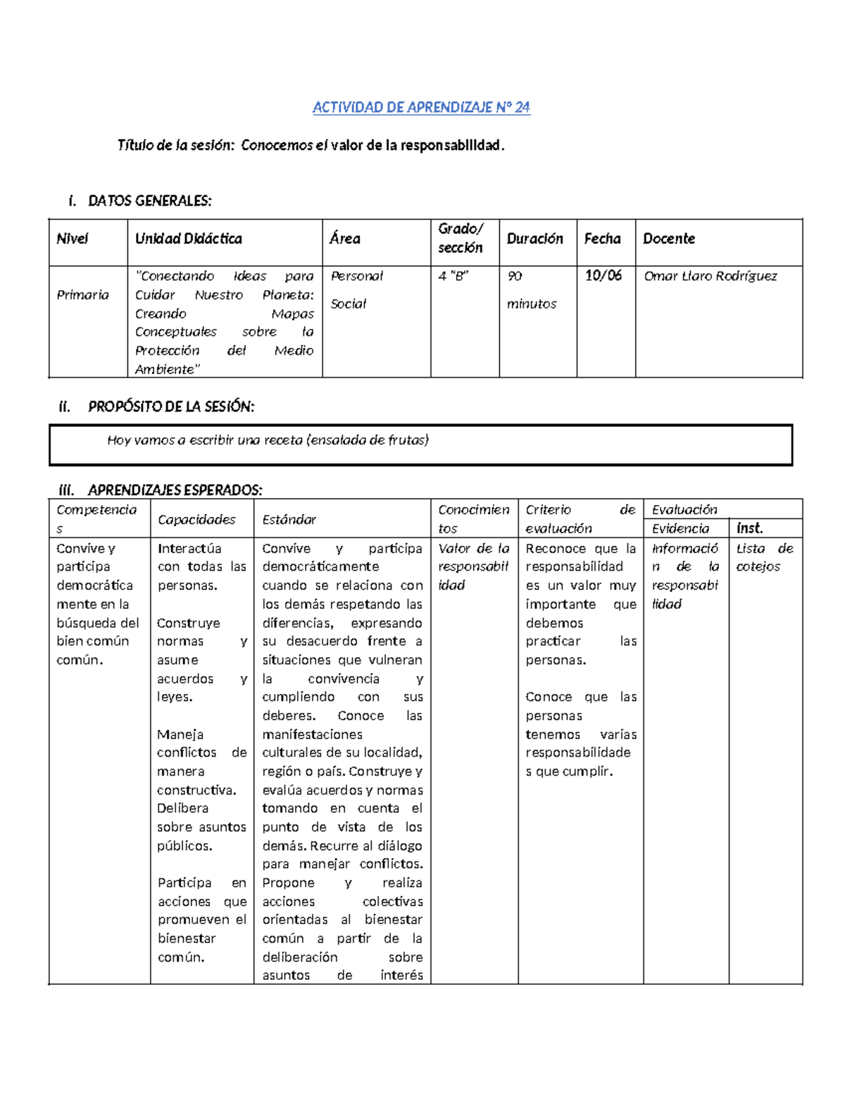 Actividad de Aprendizaje 24: Valor de la Responsabilidad en Primaria ...