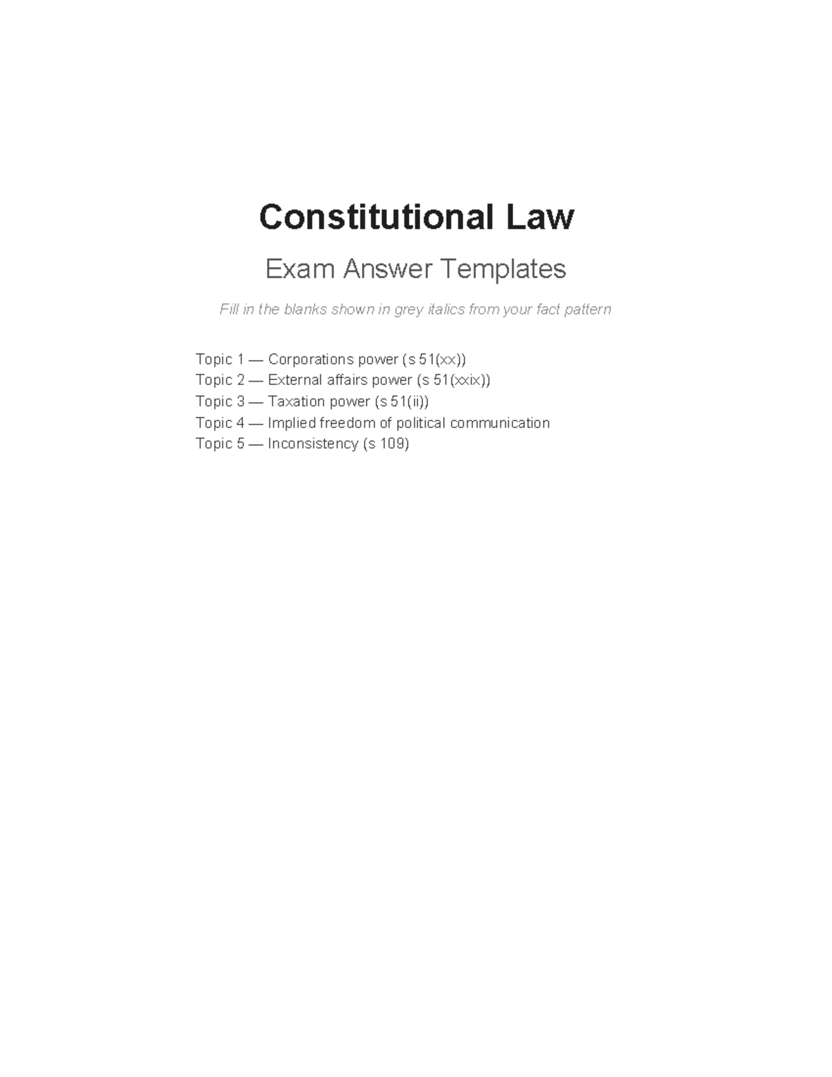 Constitutional Law Exam Answer Templates (CLAW 101) - Studocu